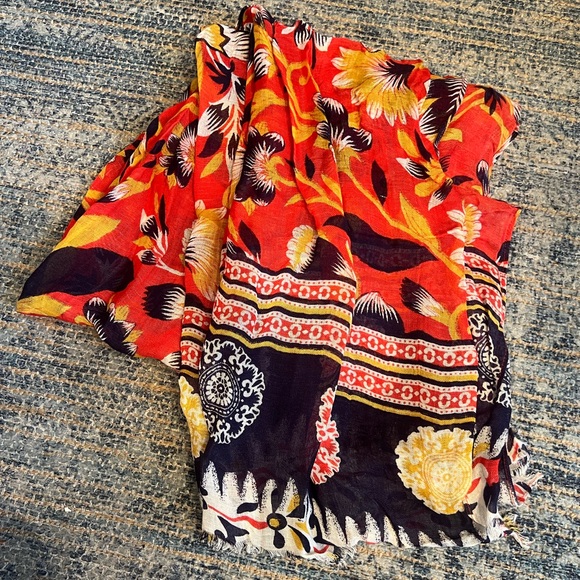 J. Crew | Accessories | J Crew Blue And Orange Floral Scarf Wrap | Poshmark